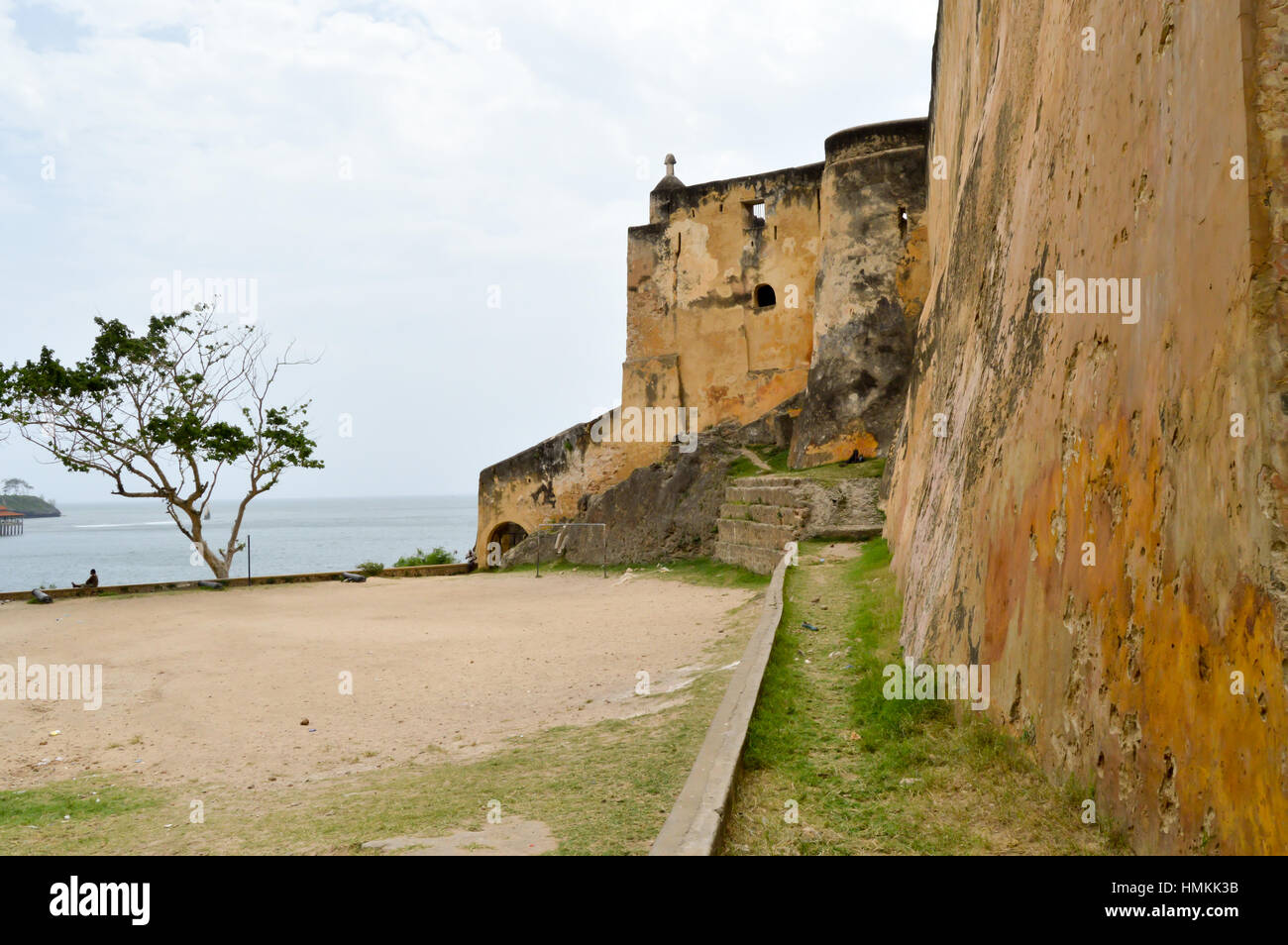 Surrounding wall of the fortress of Mombasa in Kenya with black grid ...