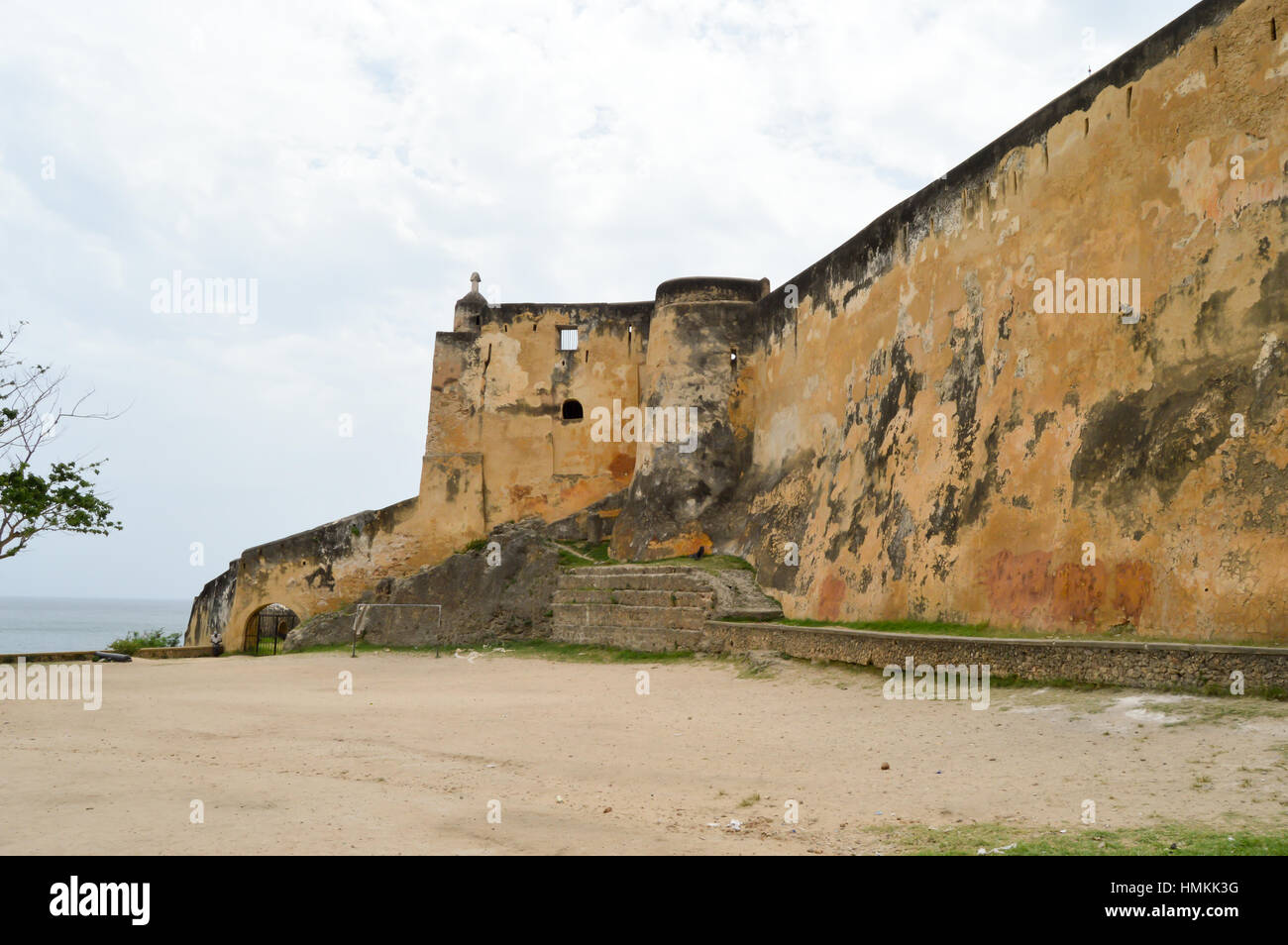 Surrounding wall of the fortress of Mombasa in Kenya with black grid ...