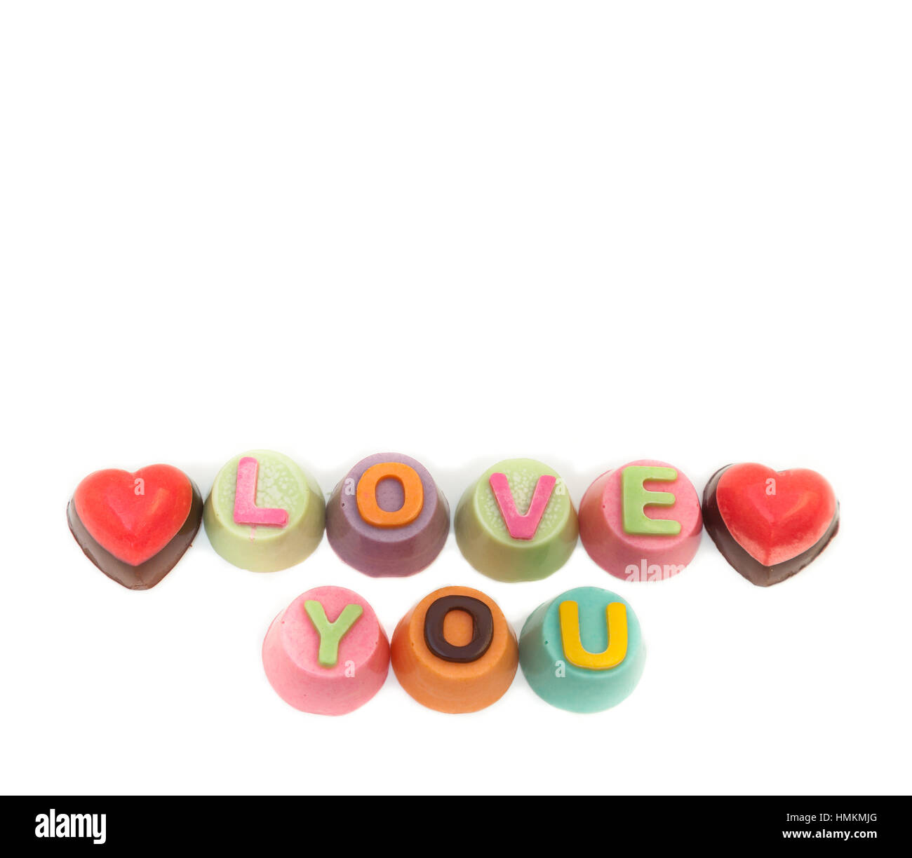 Letters chocolate love in Valentine's Day on white background Stock ...
