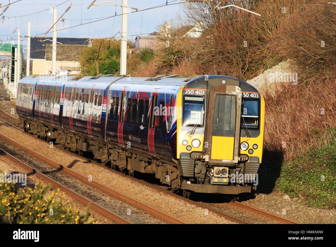 Desiro class 350 electric multiple unit train on West Coast main line at Hest Bank with a ...