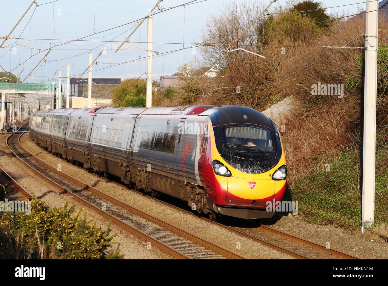 Pendolino electric multiple unit train on WCML at Hest Bank in ...