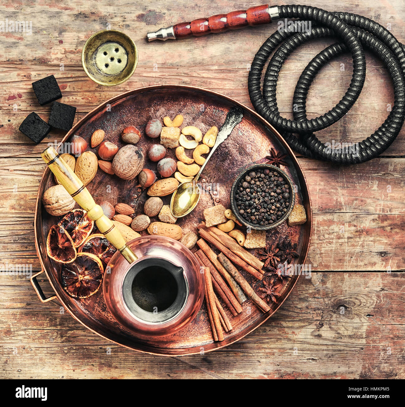 aroma arab hookah with coffee in vintage style Stock Photo - Alamy