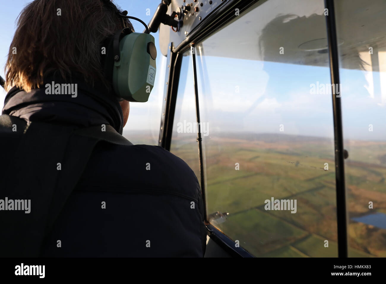 a view from inside the cockpit of a Piper Supercub PA18 light aircraft ...