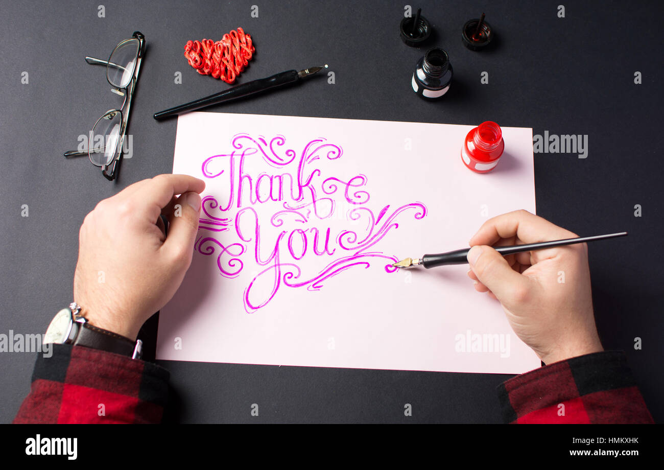 Point of view of a Man writing a Thank you note Stock Photo - Alamy