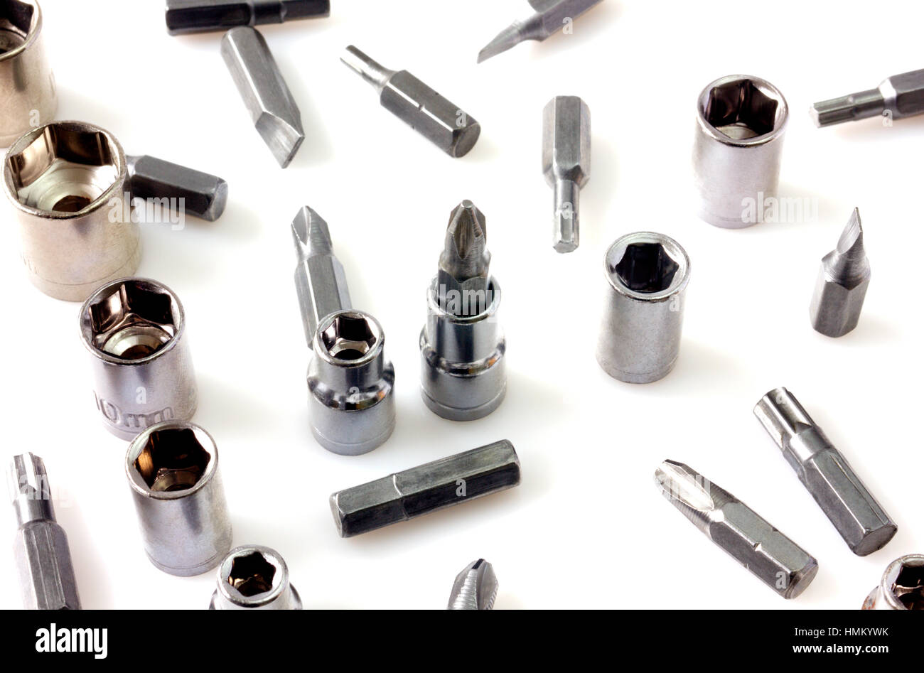 Mechanical bit tool set isolated on white background Stock Photo - Alamy