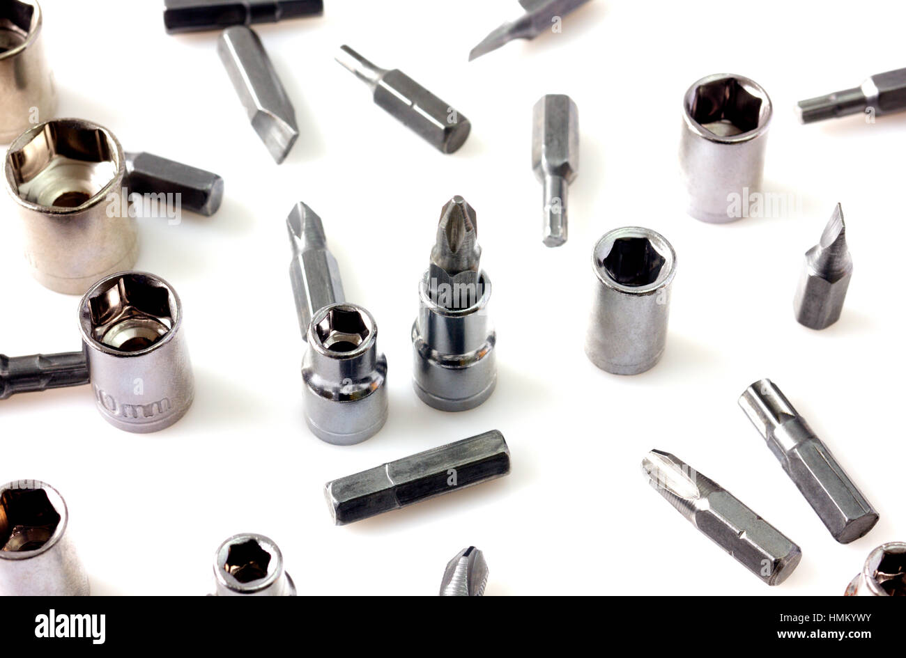 Mechanical bit tool set isolated on white background Stock Photo - Alamy