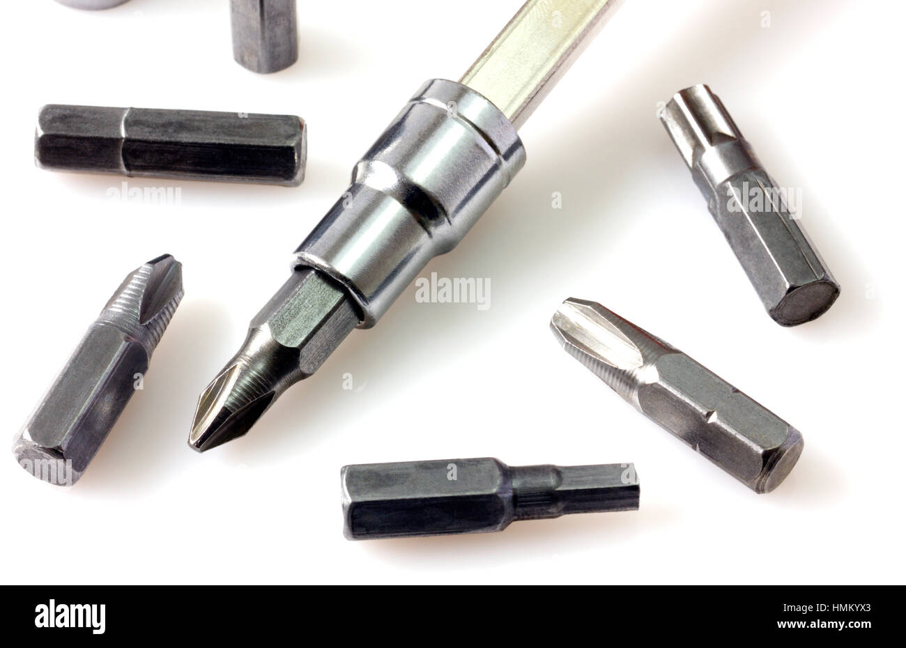 Mechanical bit tool set isolated on white background Stock Photo - Alamy
