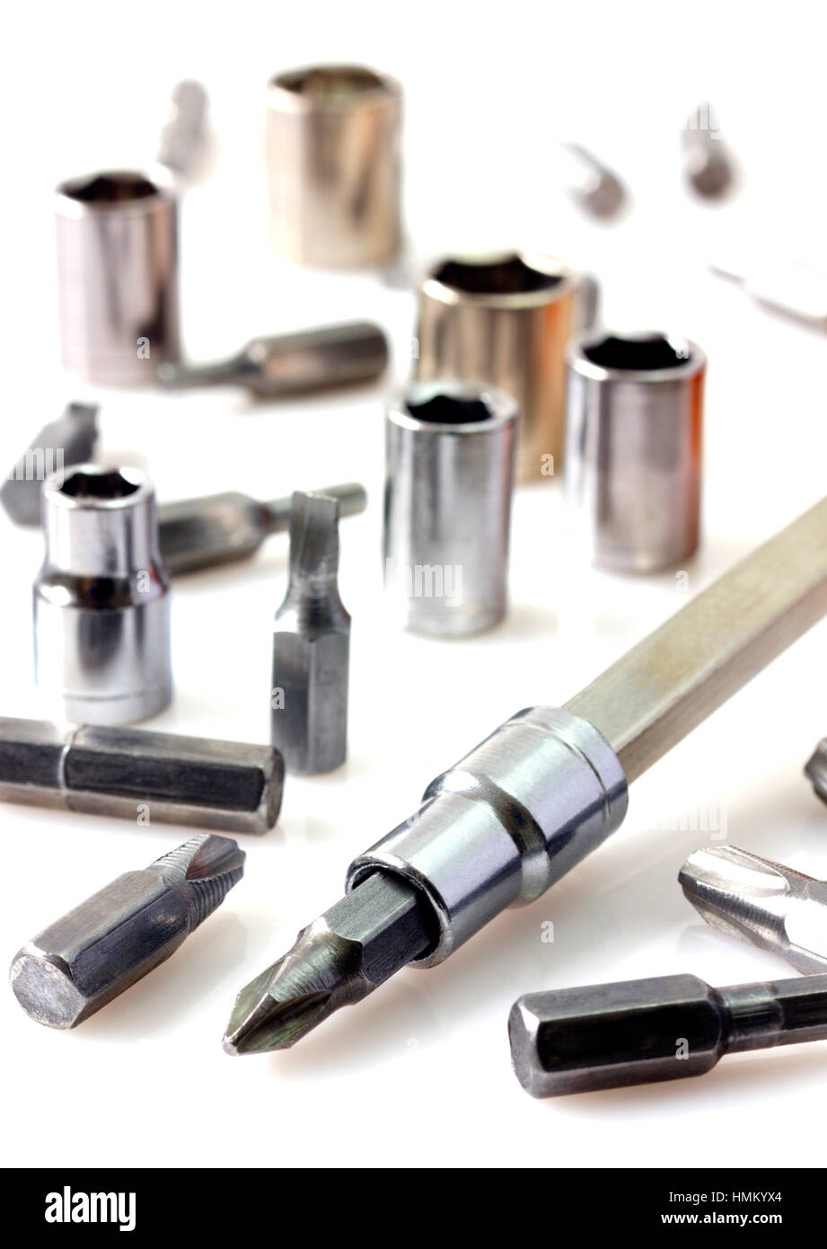Mechanical bit tool set isolated on white background Stock Photo - Alamy