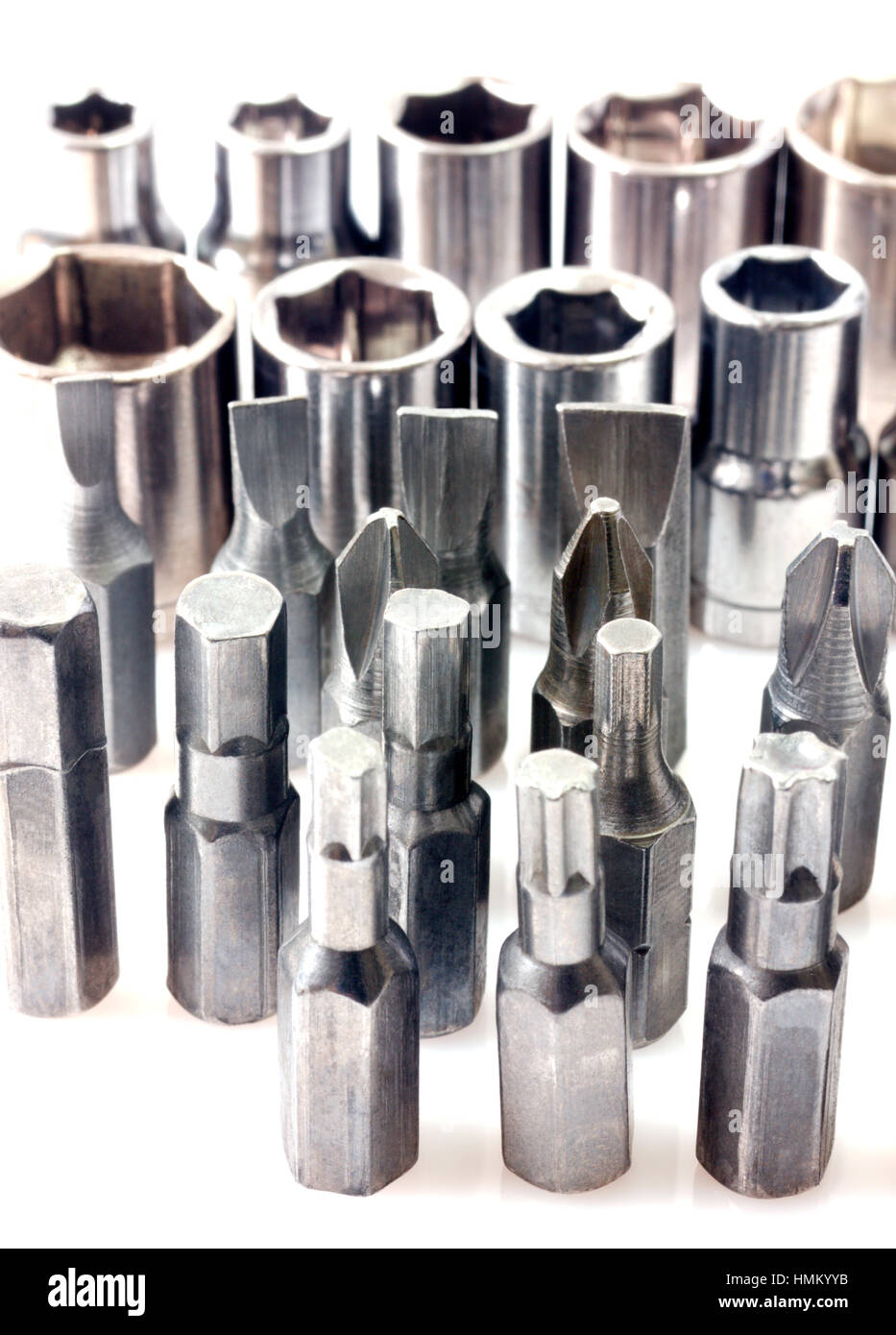 Mechanical bit tool set isolated on white background Stock Photo - Alamy