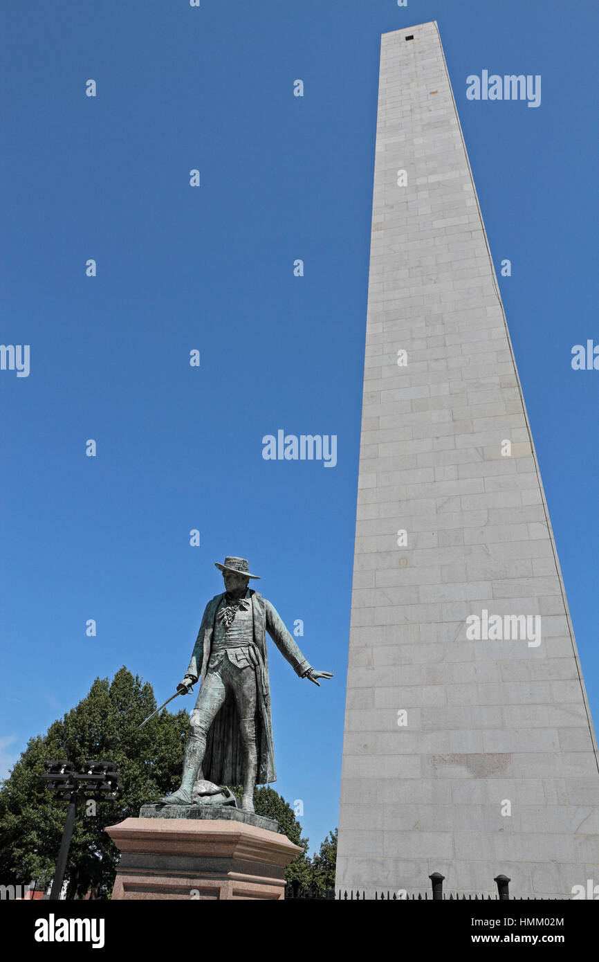 The Bunker Hill Monument & the statue of Colonel William Prescott ...