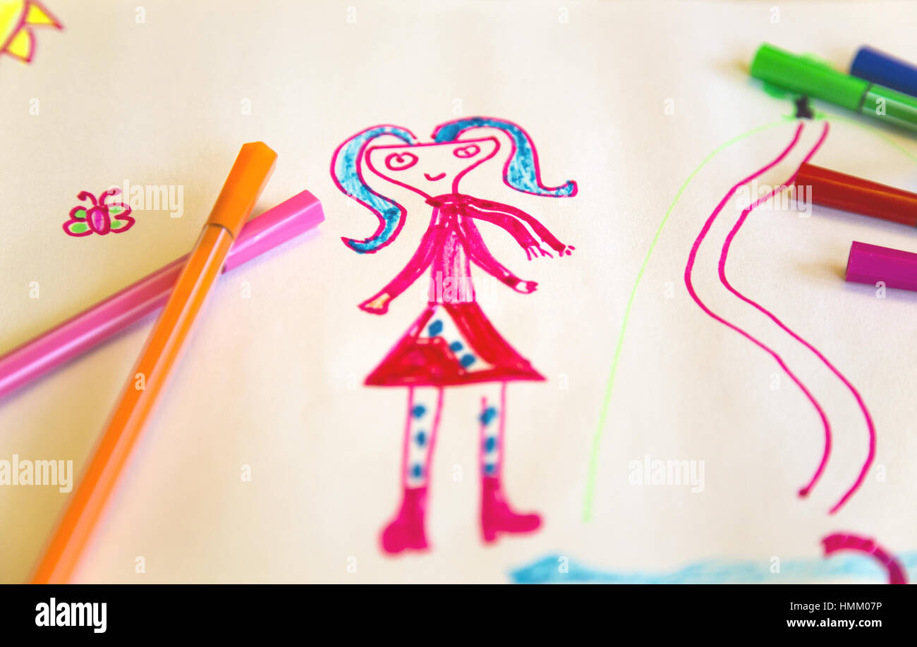 Childs hand drawing people hi-res stock photography and images - Alamy