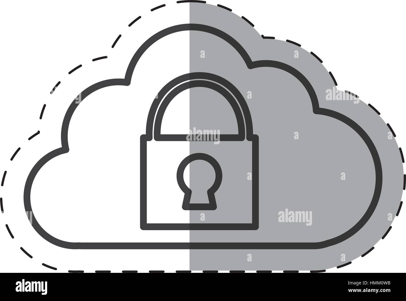 cloud padlock secuirty system technology thin line vector illustration ...