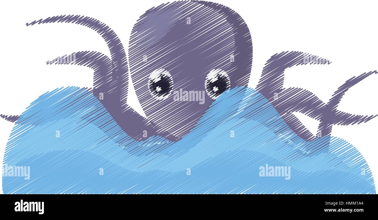 drawing purple octopus sea life marine vector illustration eps 10 Stock ...