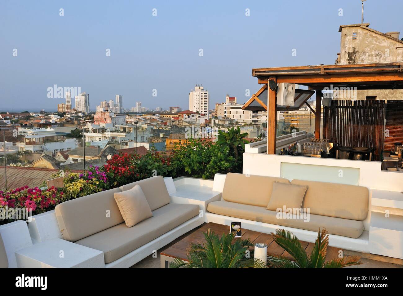 terrace on the top of the Movich Hotel in the downtown colonial walled ...