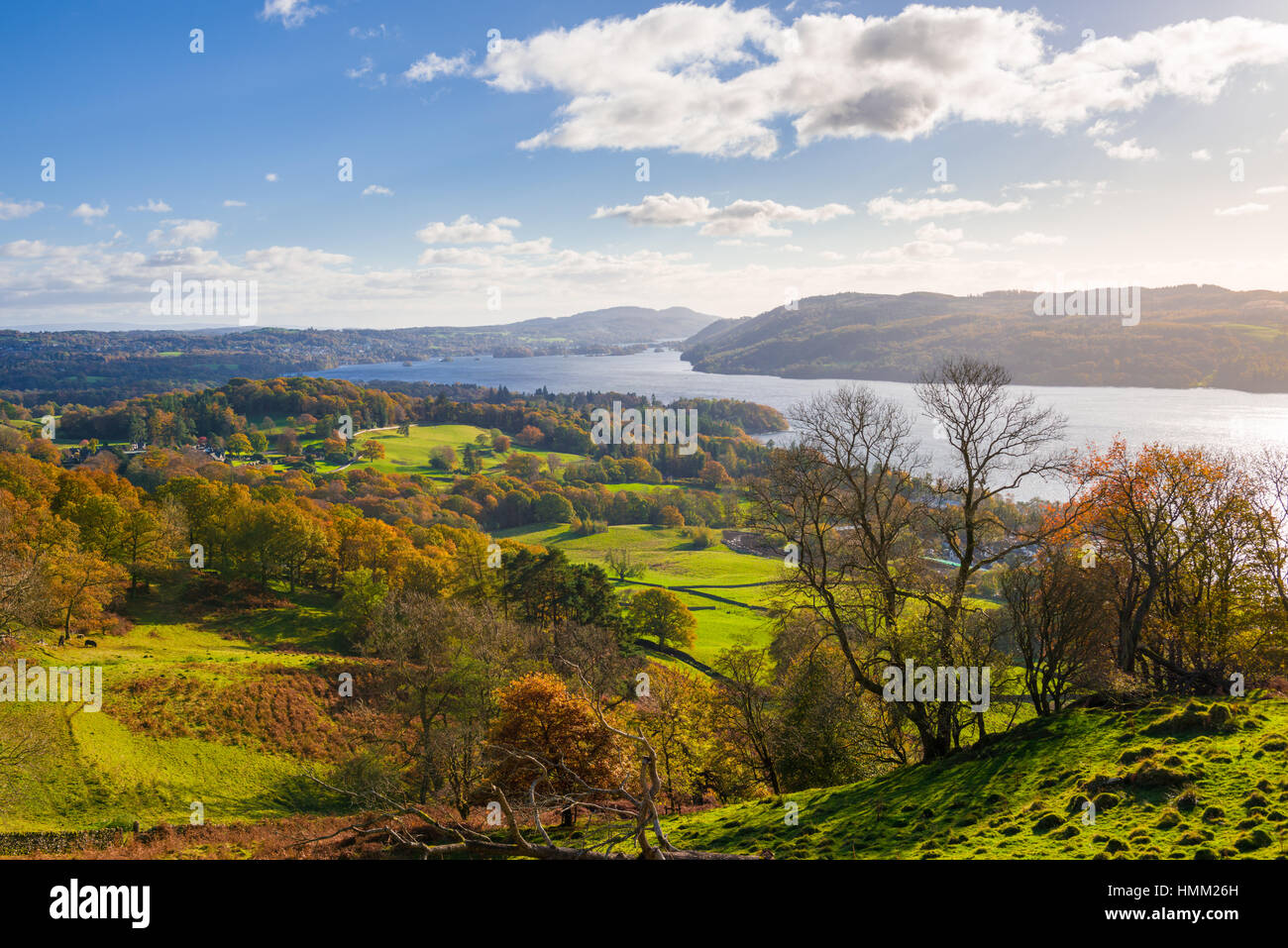 View over Windermere lake from Wansfell in the Lake District National ...