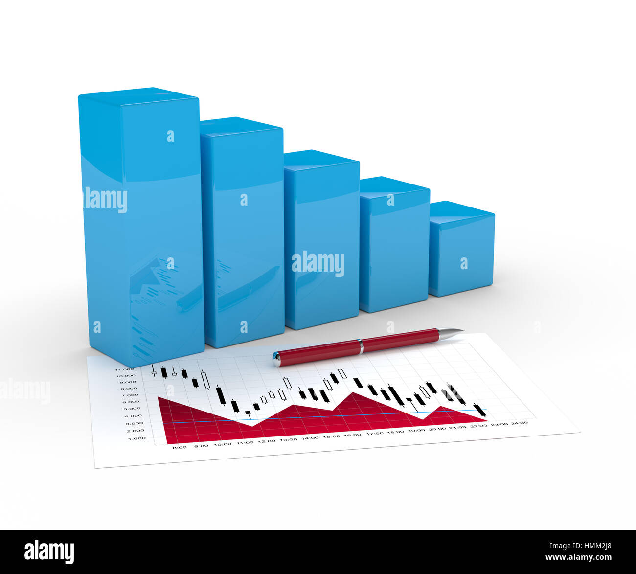 3d rendering of falling chart isolated over white background Stock ...