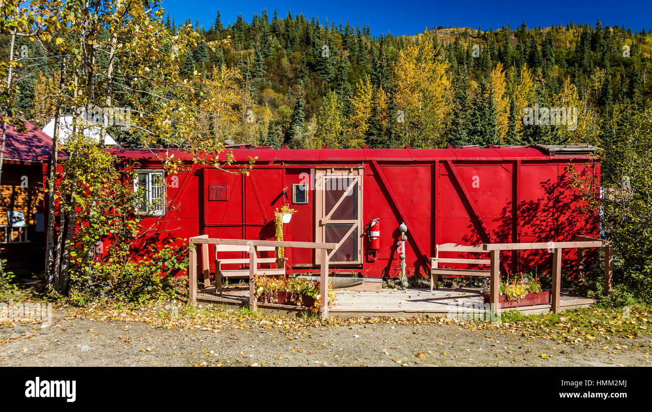 August 29, 2016 - Red Railroad Car-house, Kantishna, Alaska, Mnt ...