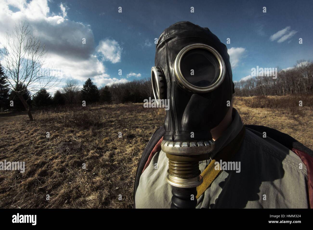 Scary girl wearing authentic Russian gas mask with breathing hose Stock ...