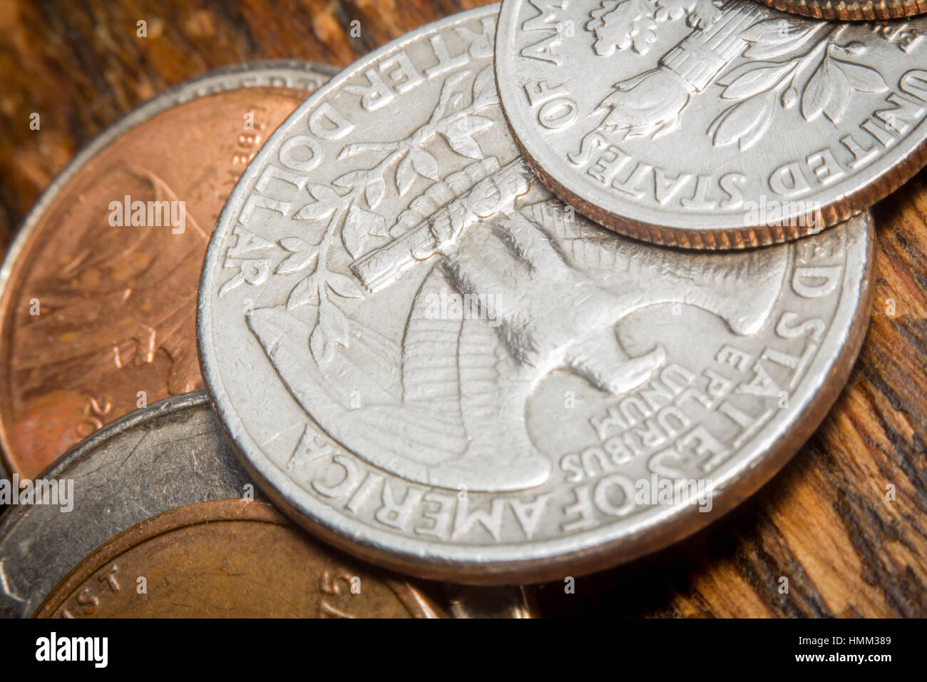 Macro closeup pile of loose change American currency Stock Photo - Alamy