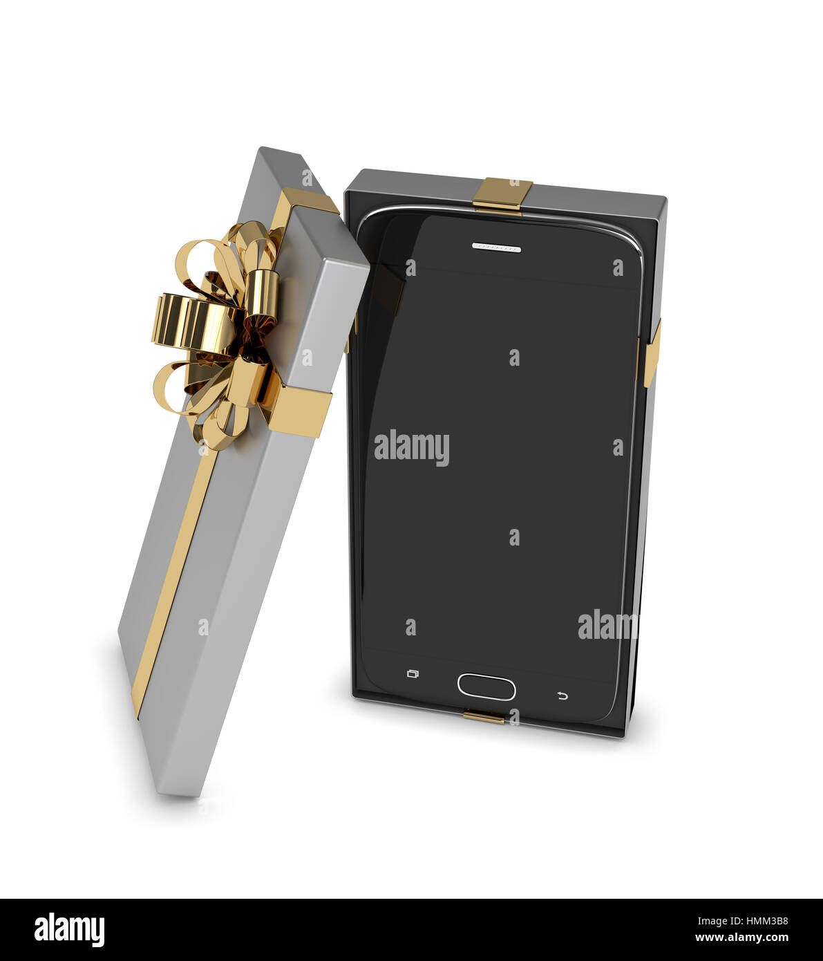 3d rendering of smartphone in gift box isolated over white background ...