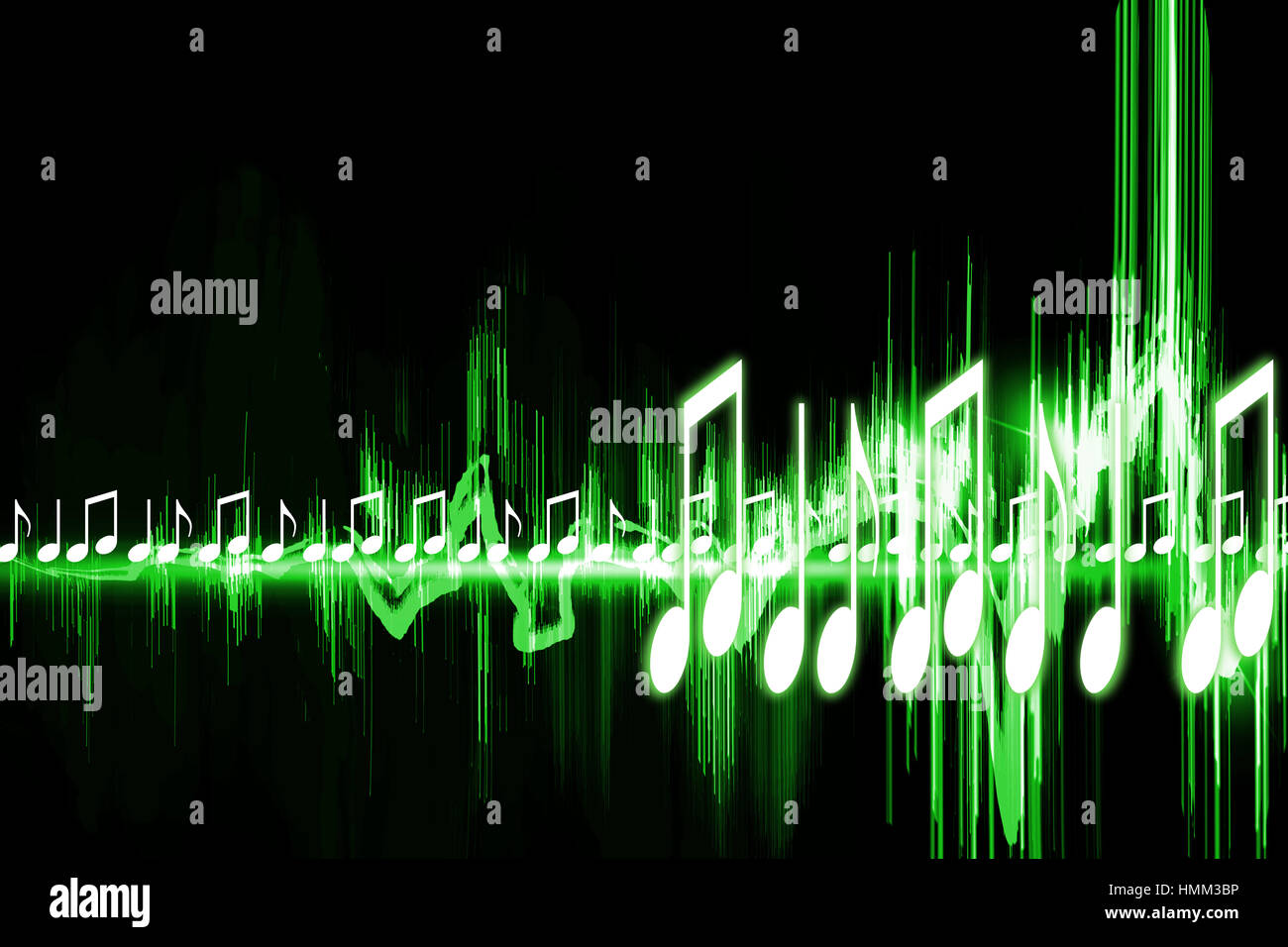 Colorful visual neon soundwave 3D illustration with musical notes Stock ...