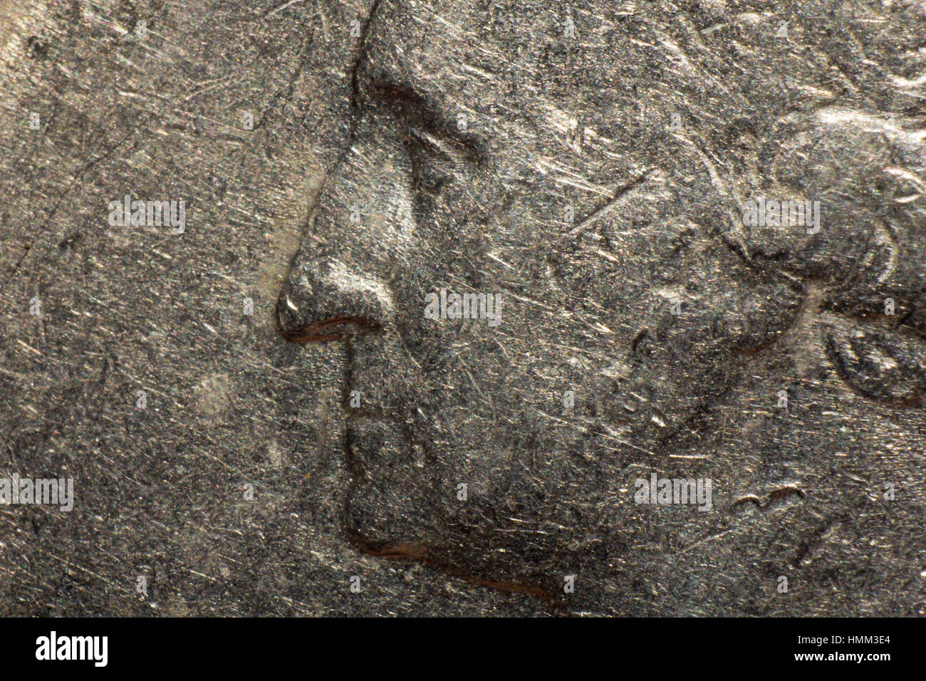Macro closeup worn quarter George Washington face Stock Photo - Alamy