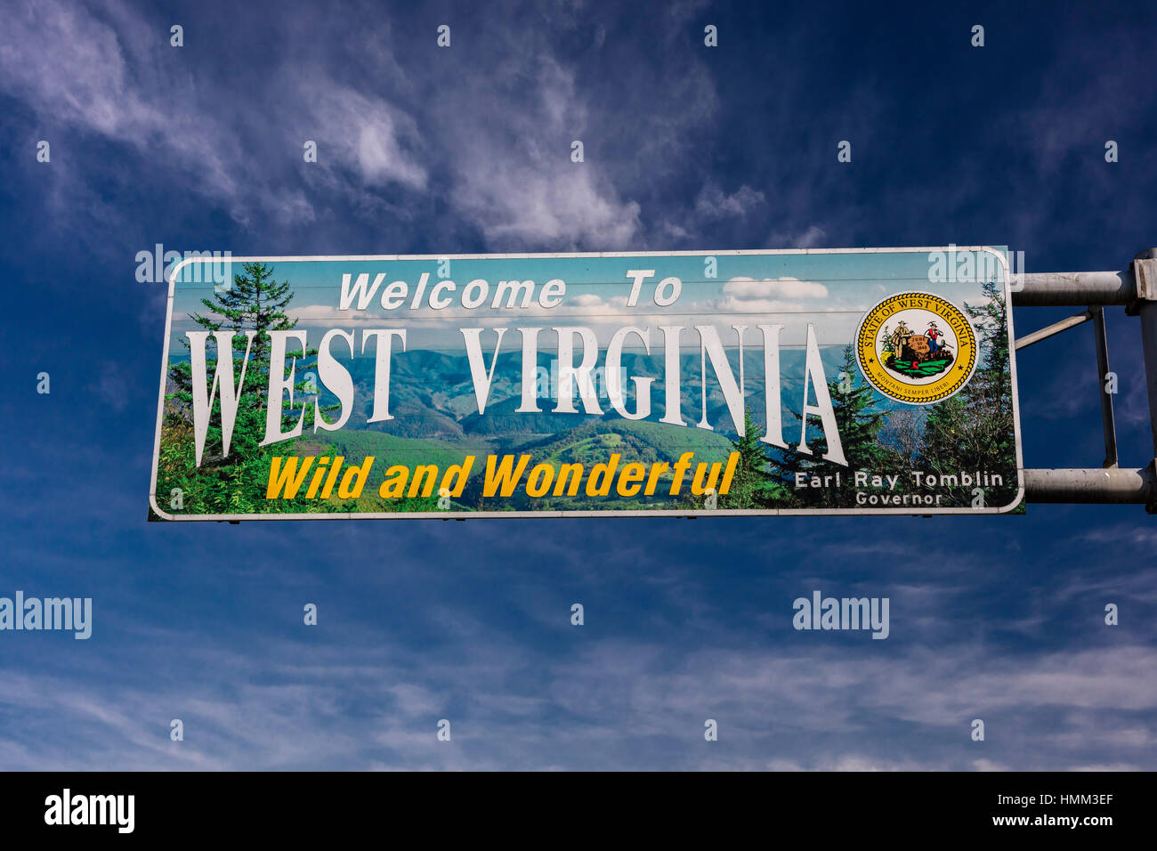 Welcome sign, entrance to the state of West Virgina, "Wild and ...