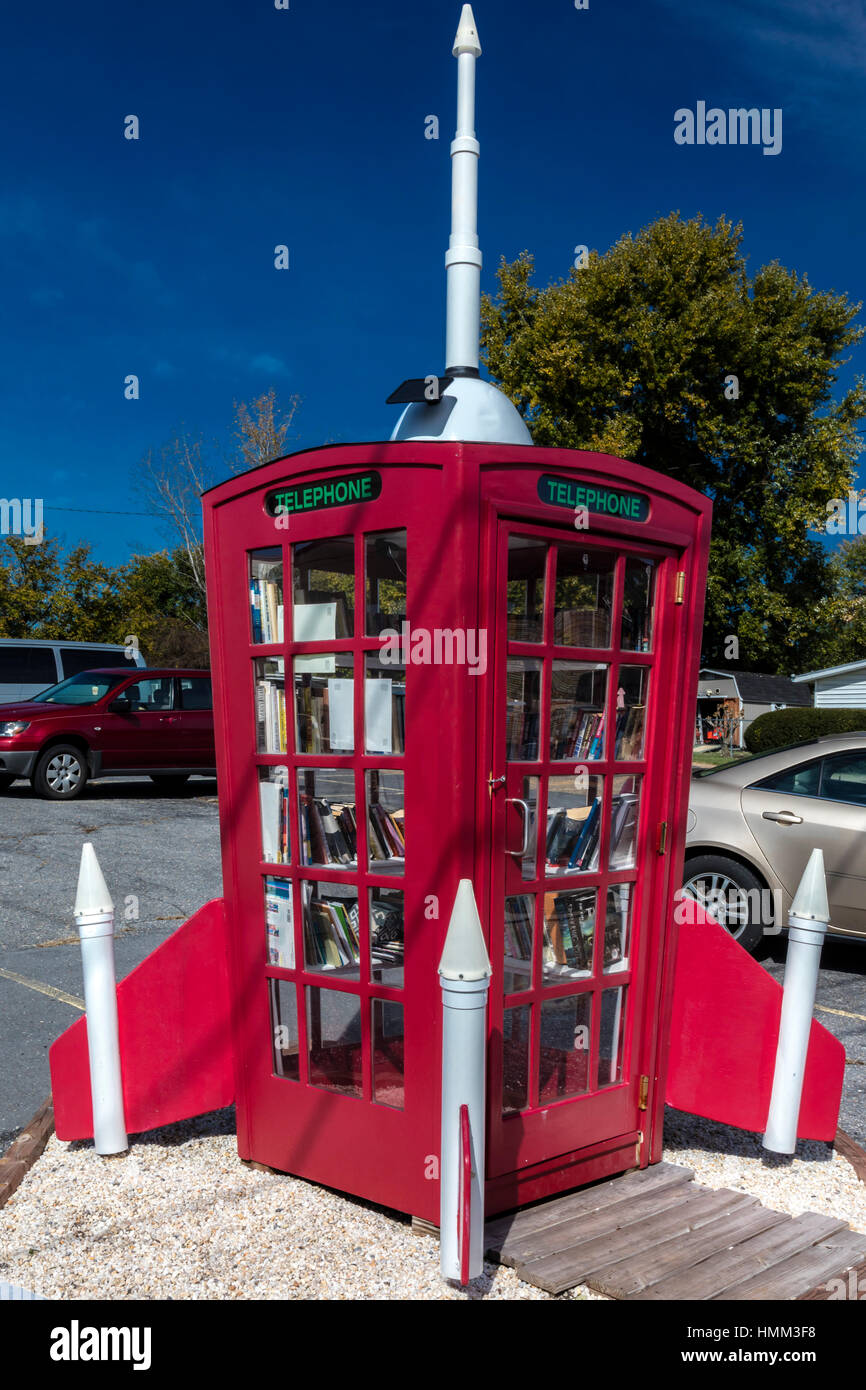 Book drop in Red Phone Booth with Rocket on it, rural Virginia, October ...