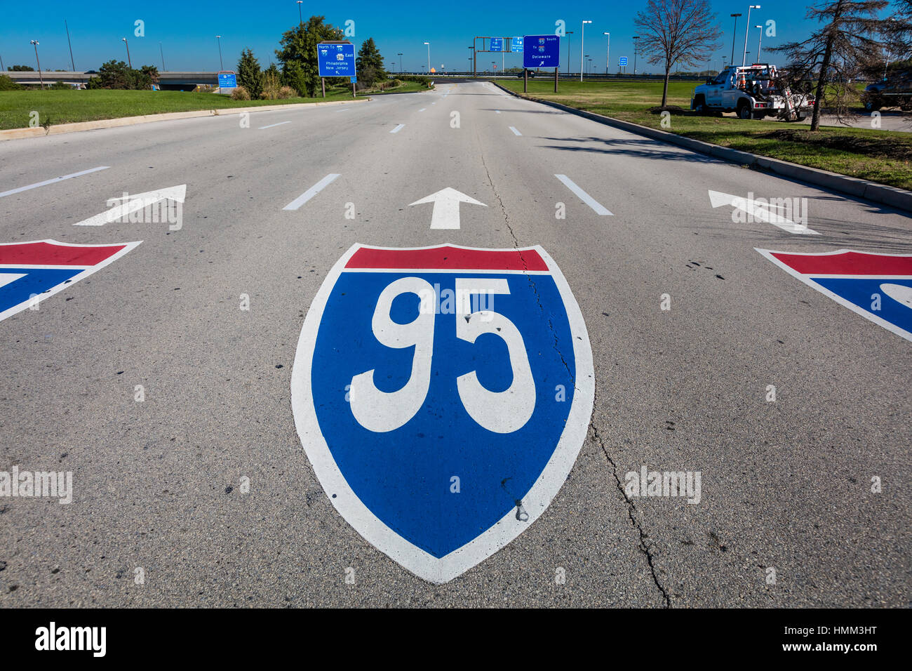 OCTOBER 15, 2016 - Interstate 95 road sign - departing Philadelphia ...