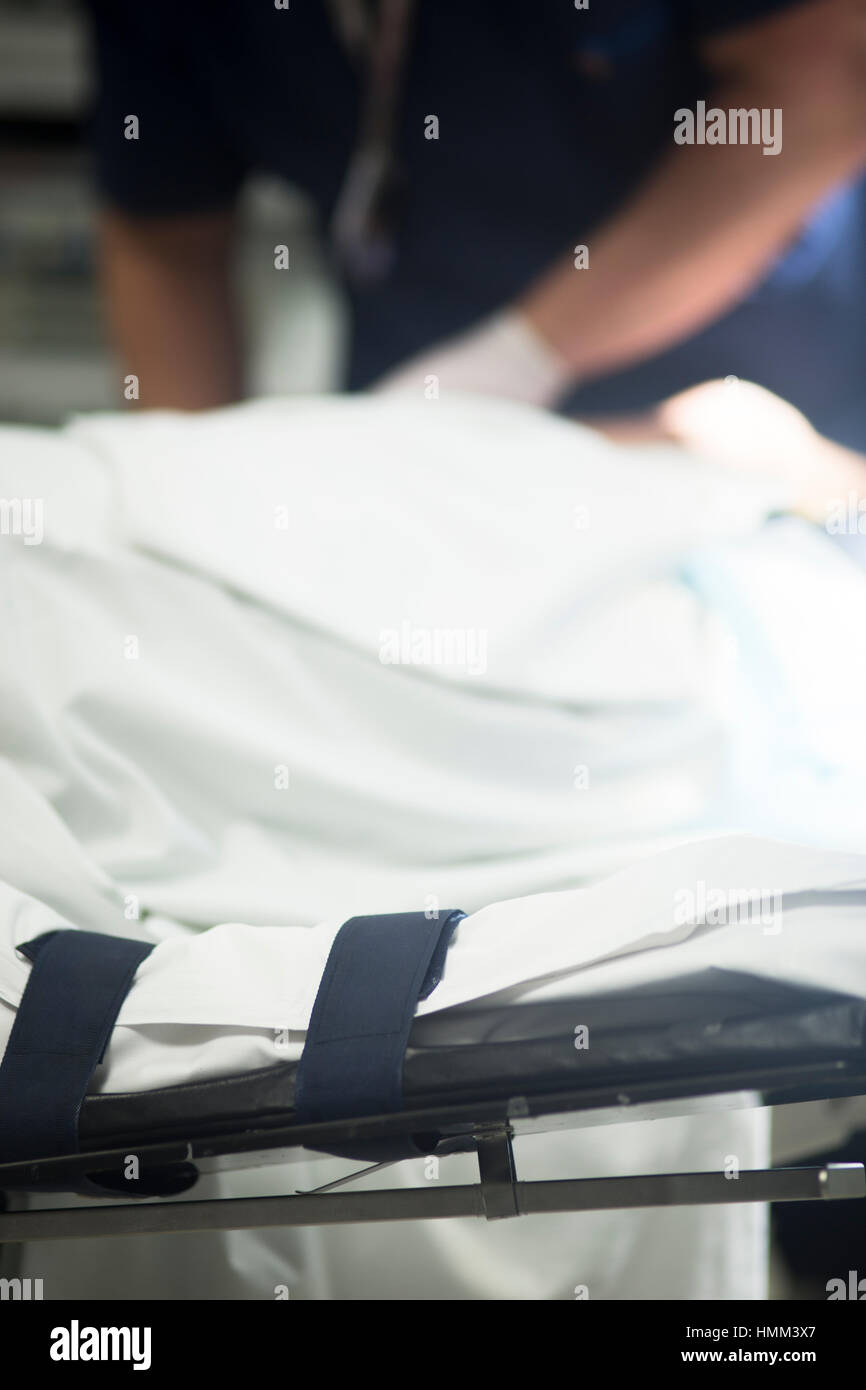 Hospital ward emergency room operating theater, patient bed and modern ...