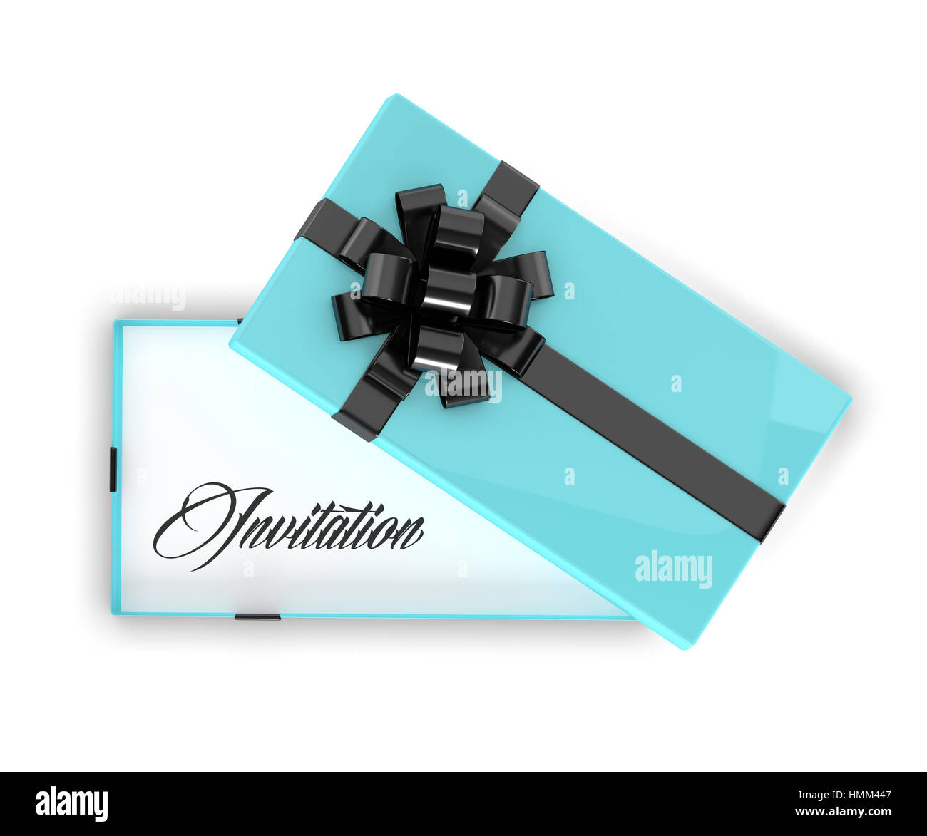 3d rendering of invitation in elegant gift box with open lid isolated ...