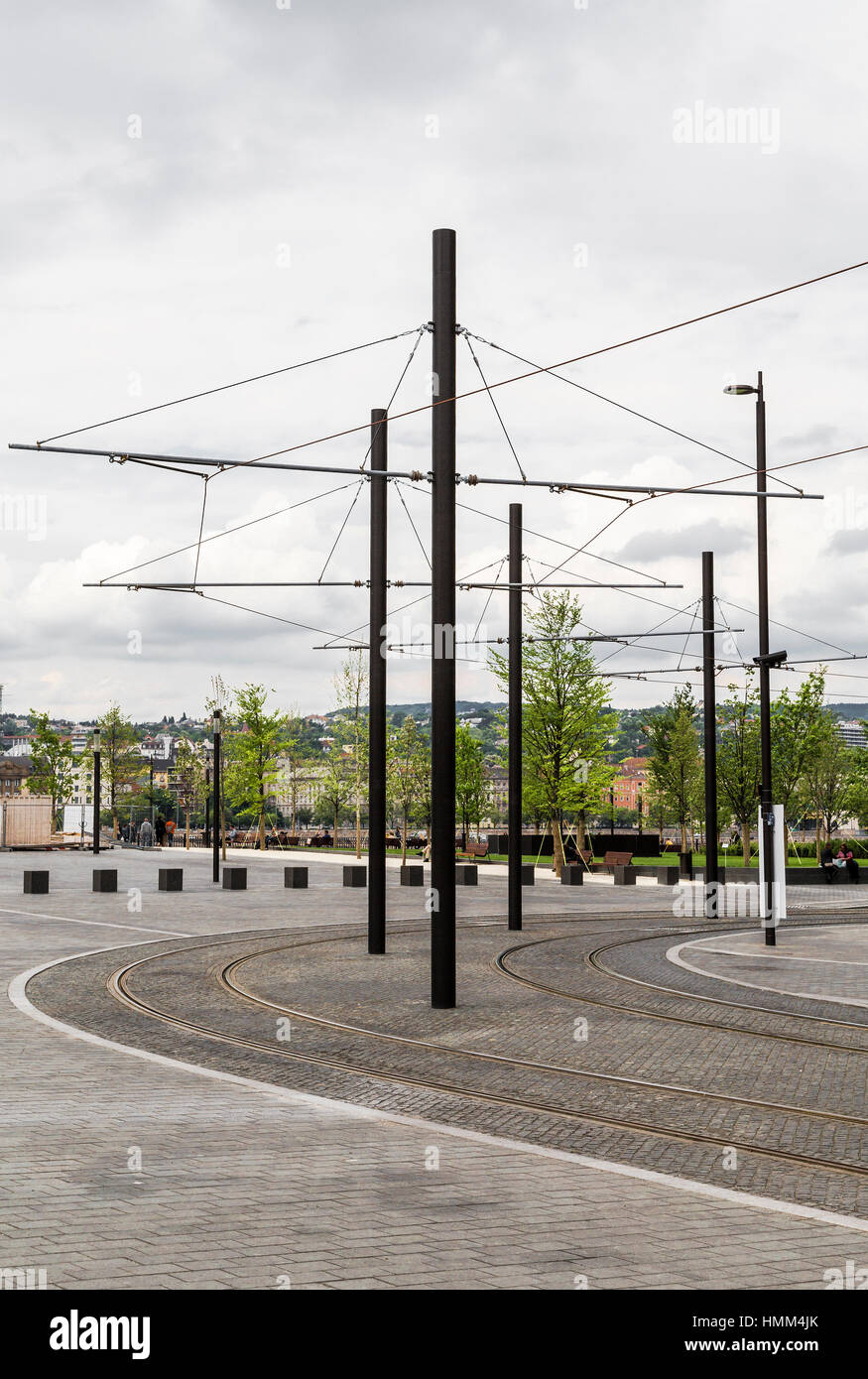 Catenary tram line on a background of the historic city and the ...
