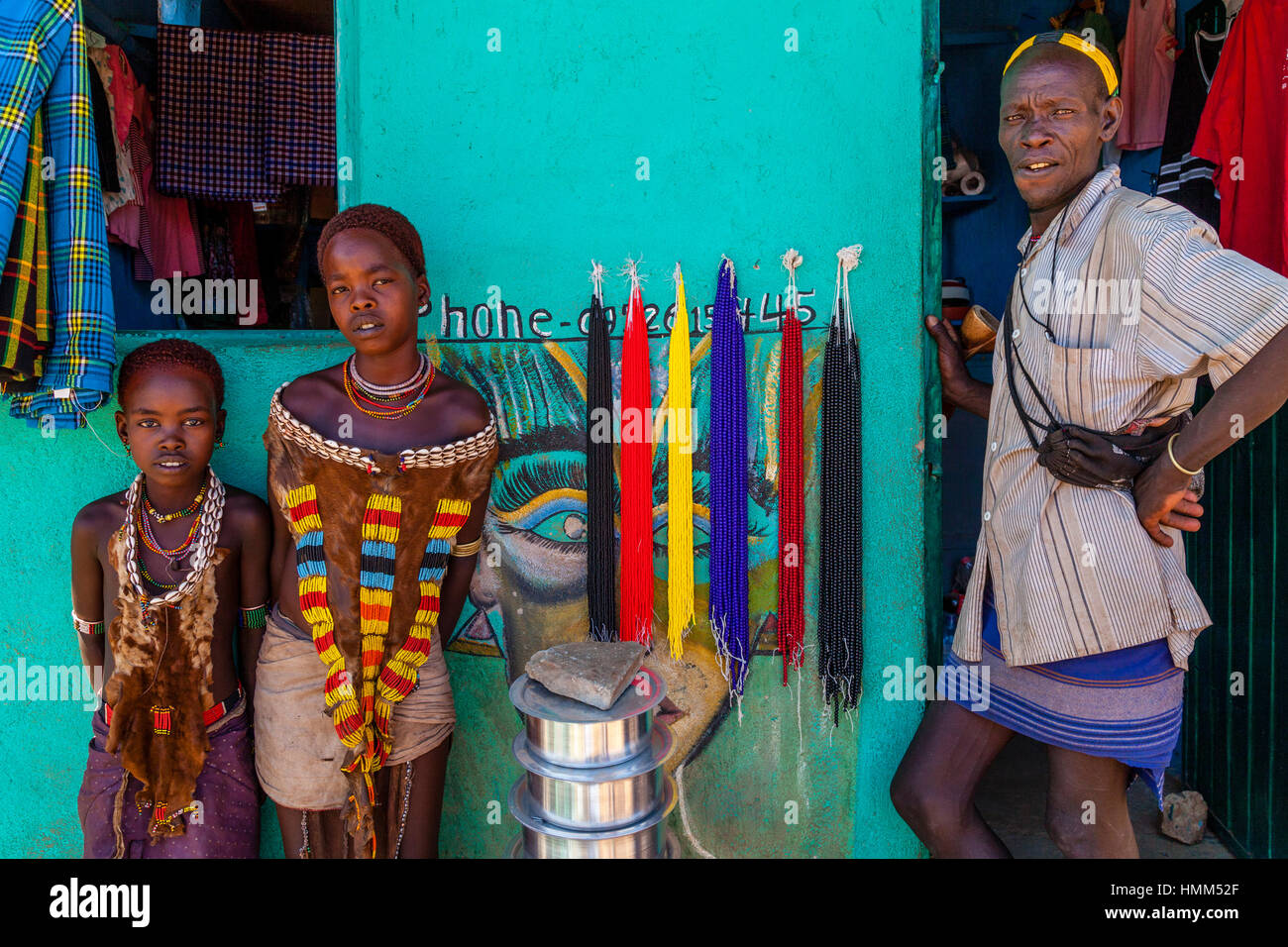 Two Hamer Children Waiting Outside A Shop At The Turmi Monday Market ...