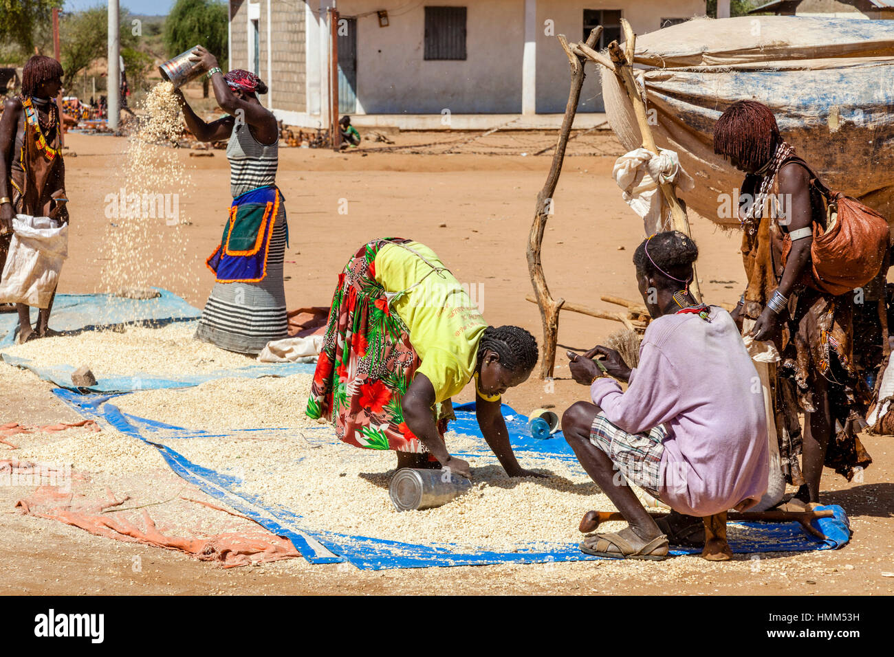 Hamer Tribeswomen Buying Grains At The Turmi Monday Market, Turmi, Omo ...