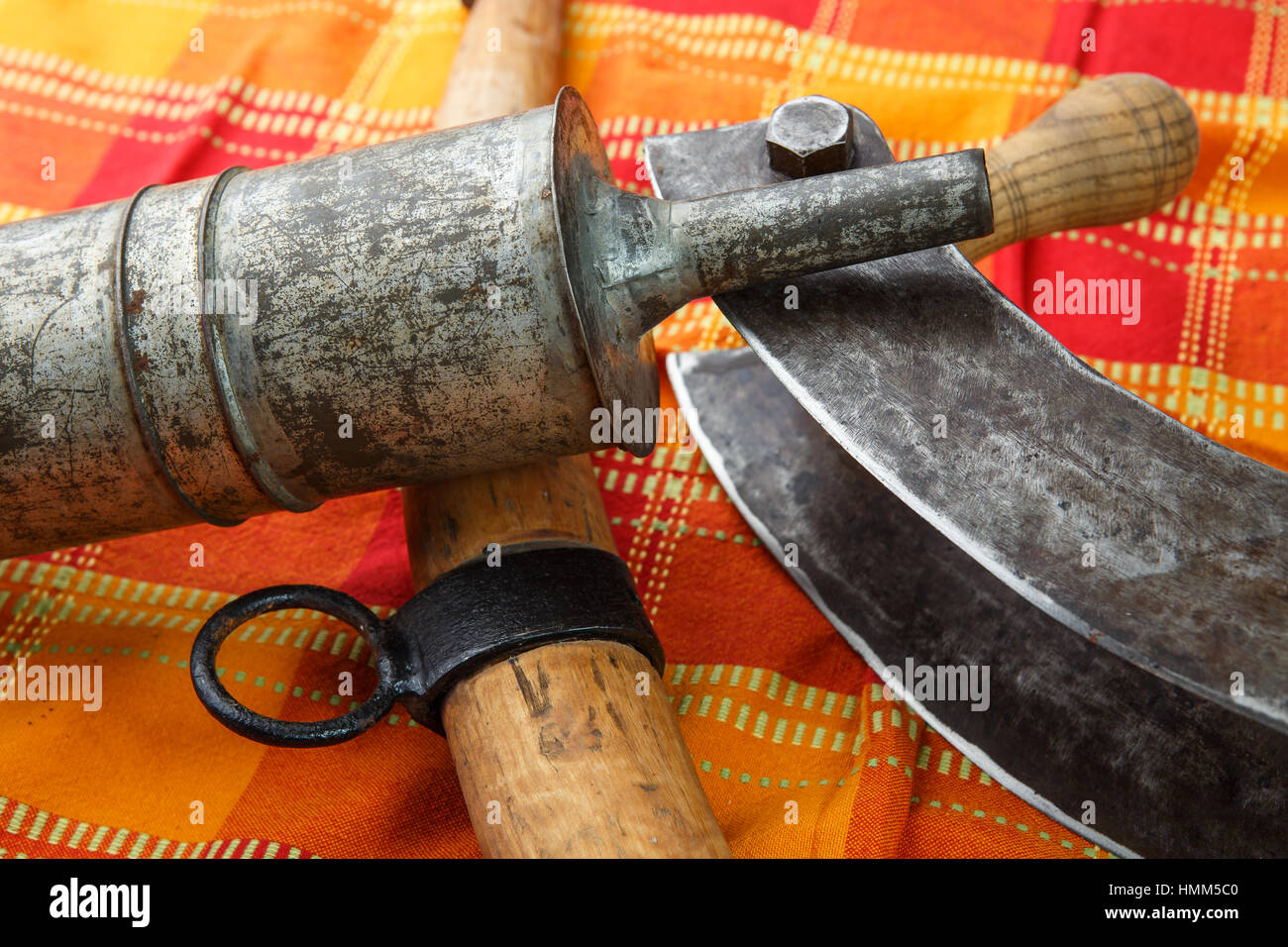Old kitchen tools for the production of meat products - sausages Stock ...