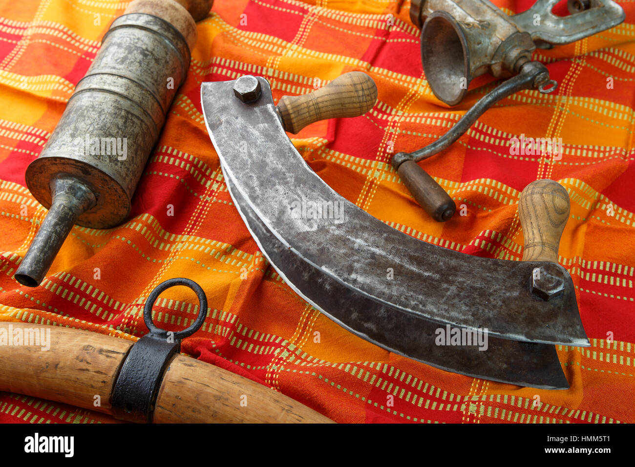 Old kitchen tools for the production of meat products - sausages and ...
