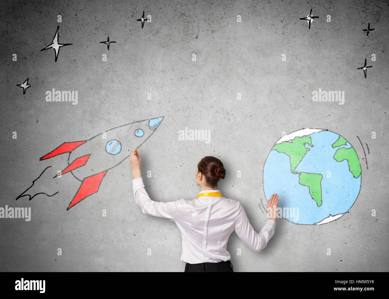 Business woman flying with rocket hi-res stock photography and images ...