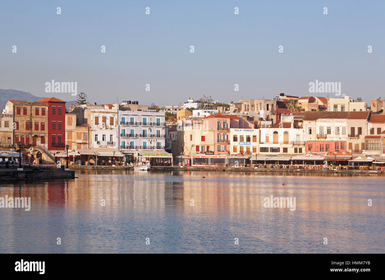 Old town Chania hotels along the Venetian harbour waterfront on the ...