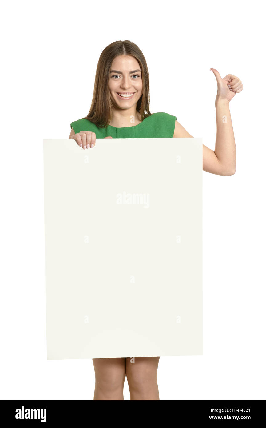 Beautiful woman and white signboard Stock Photo - Alamy