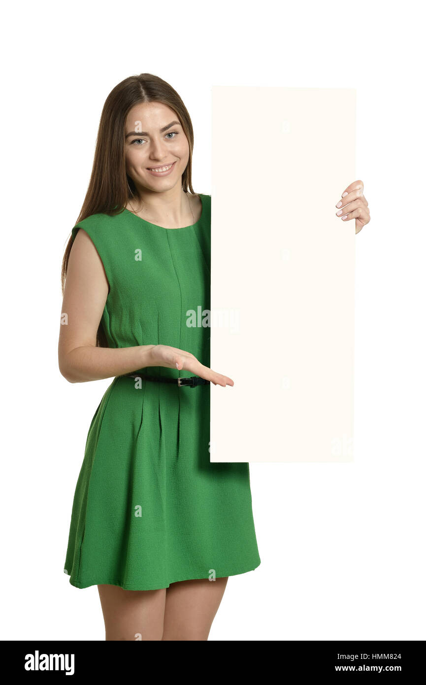 Beautiful woman and white signboard Stock Photo - Alamy