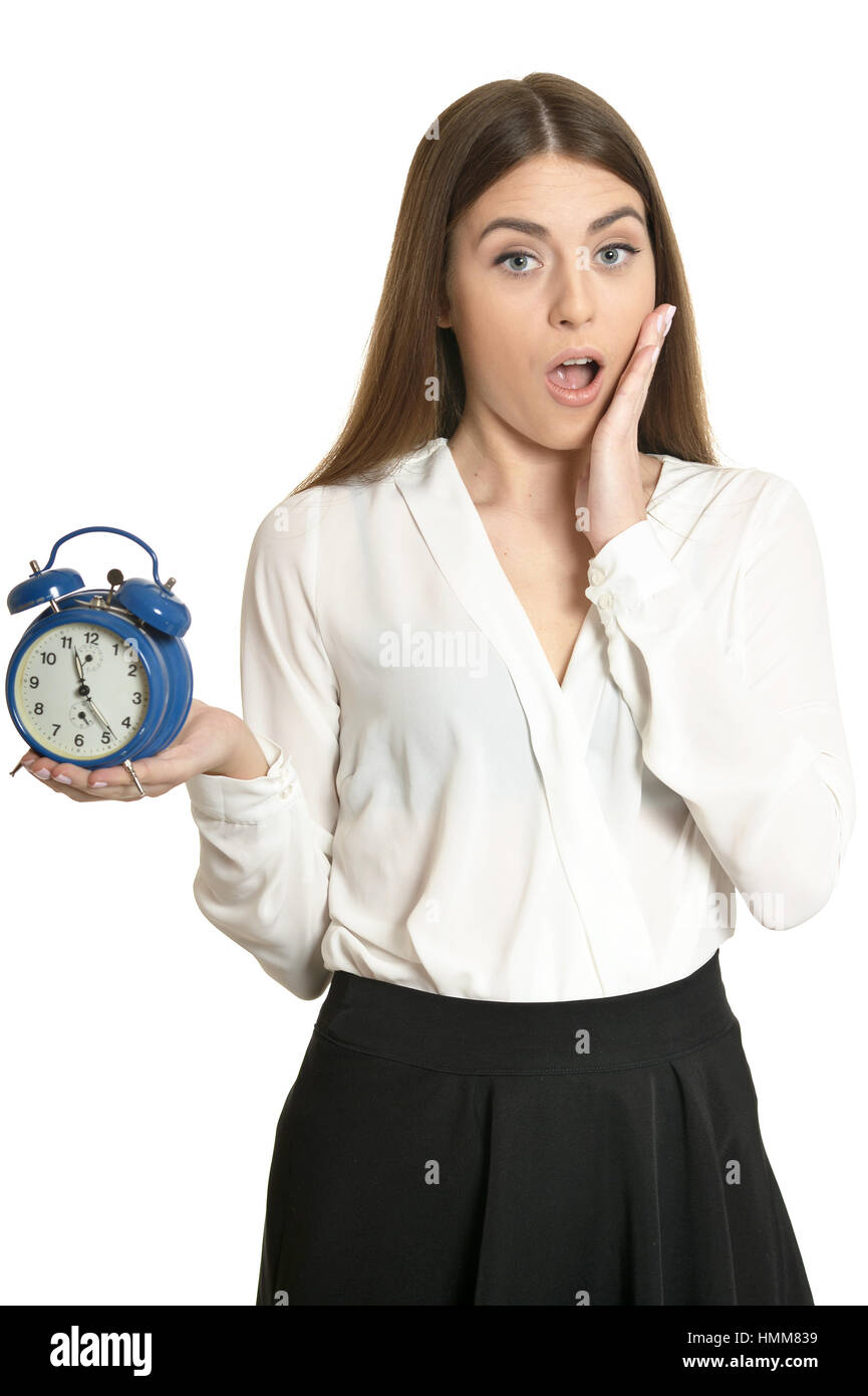 Beautiful woman with clock Stock Photo - Alamy