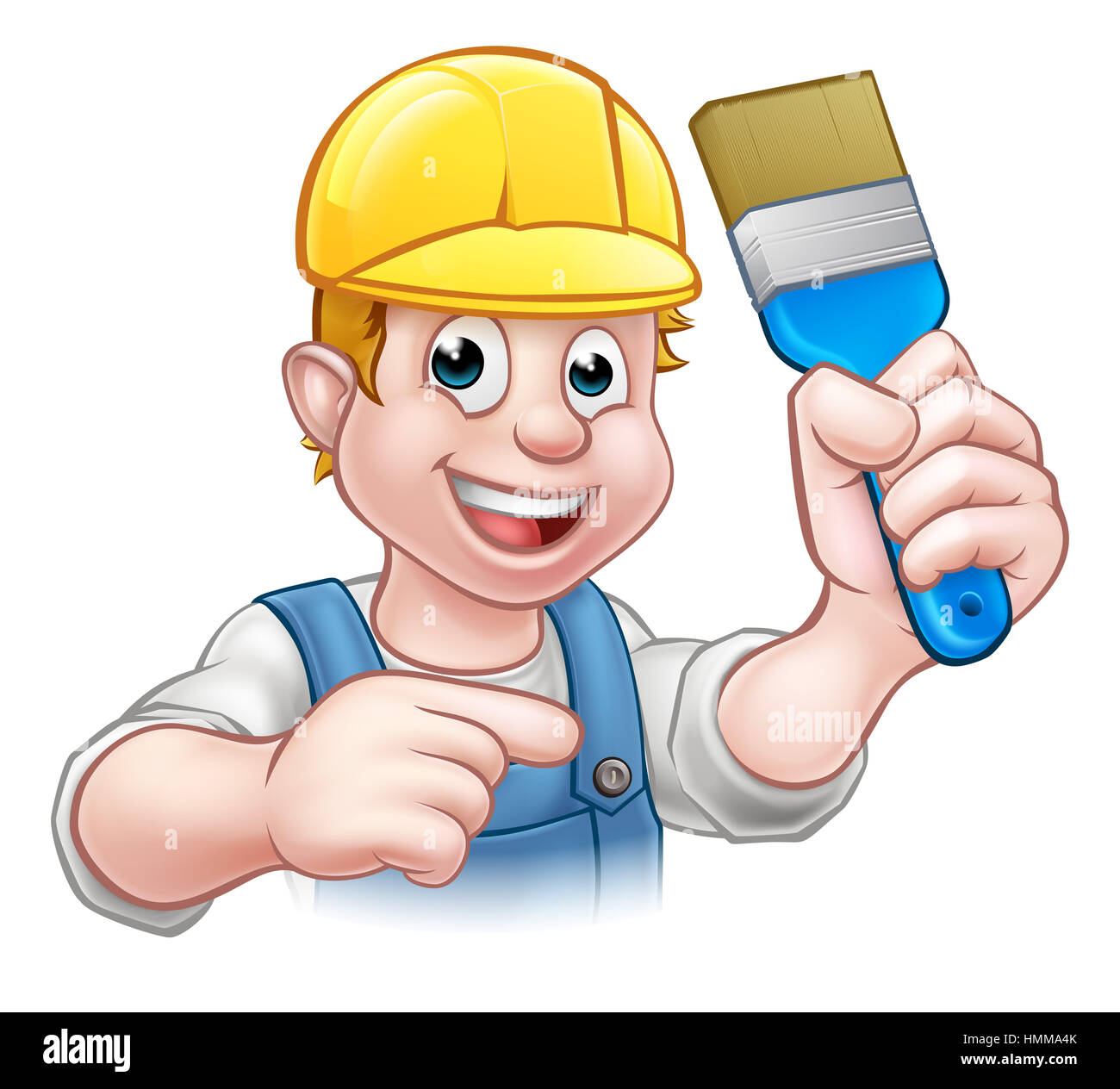 A painter decorator handyman cartoon character holding a paintbrush and ...