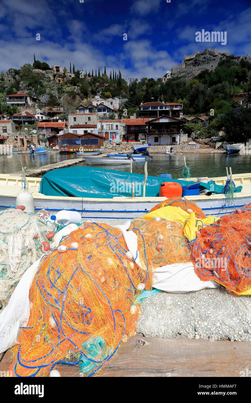 Nylon fishing nets-floating line attached to small plastic floats ...