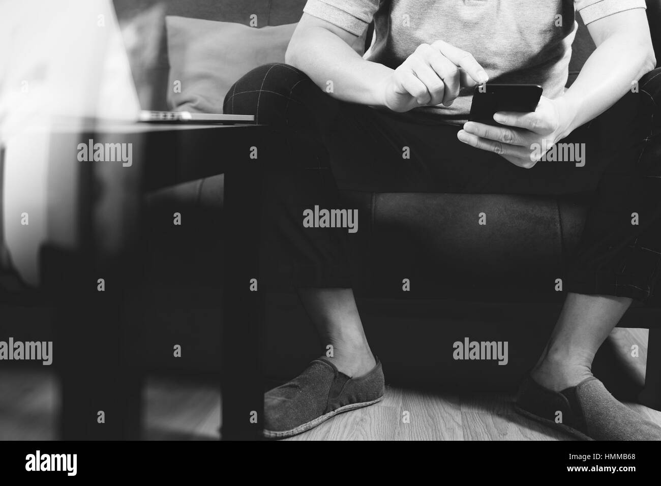 Social media using tablet computer Black and White Stock Photos ...