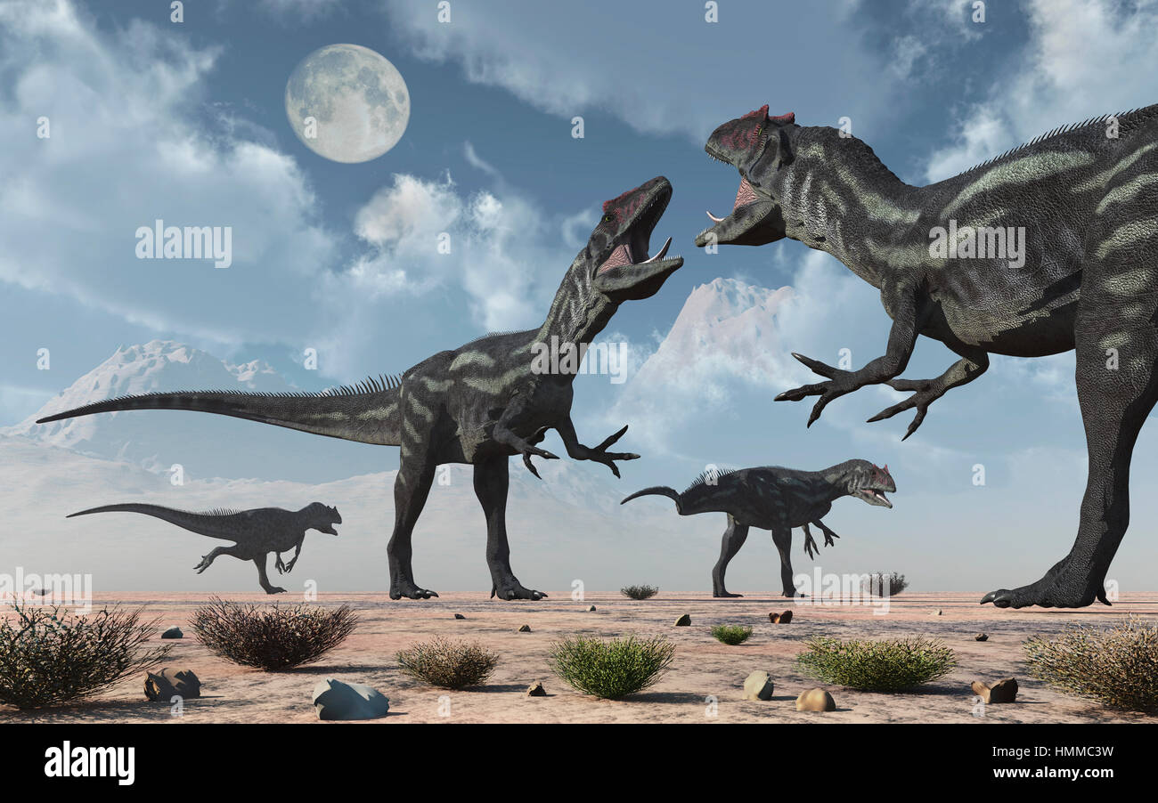 A Pack Of Carnivorous Allosaurus Dinosaurs Stock Photo - Alamy