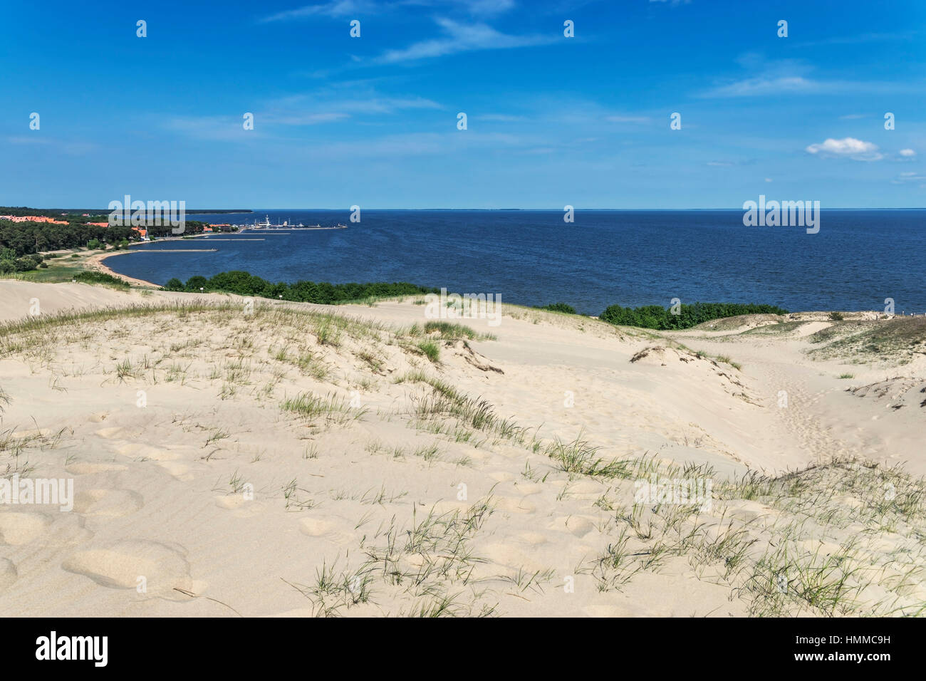 View from the High Dune to the harbor and the village of Nida (Nidden ...