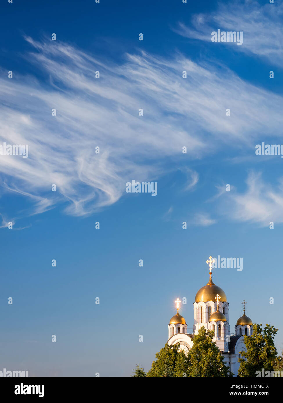 Orthodox church at sunset with a cloudy sky as copy space. Samara ...