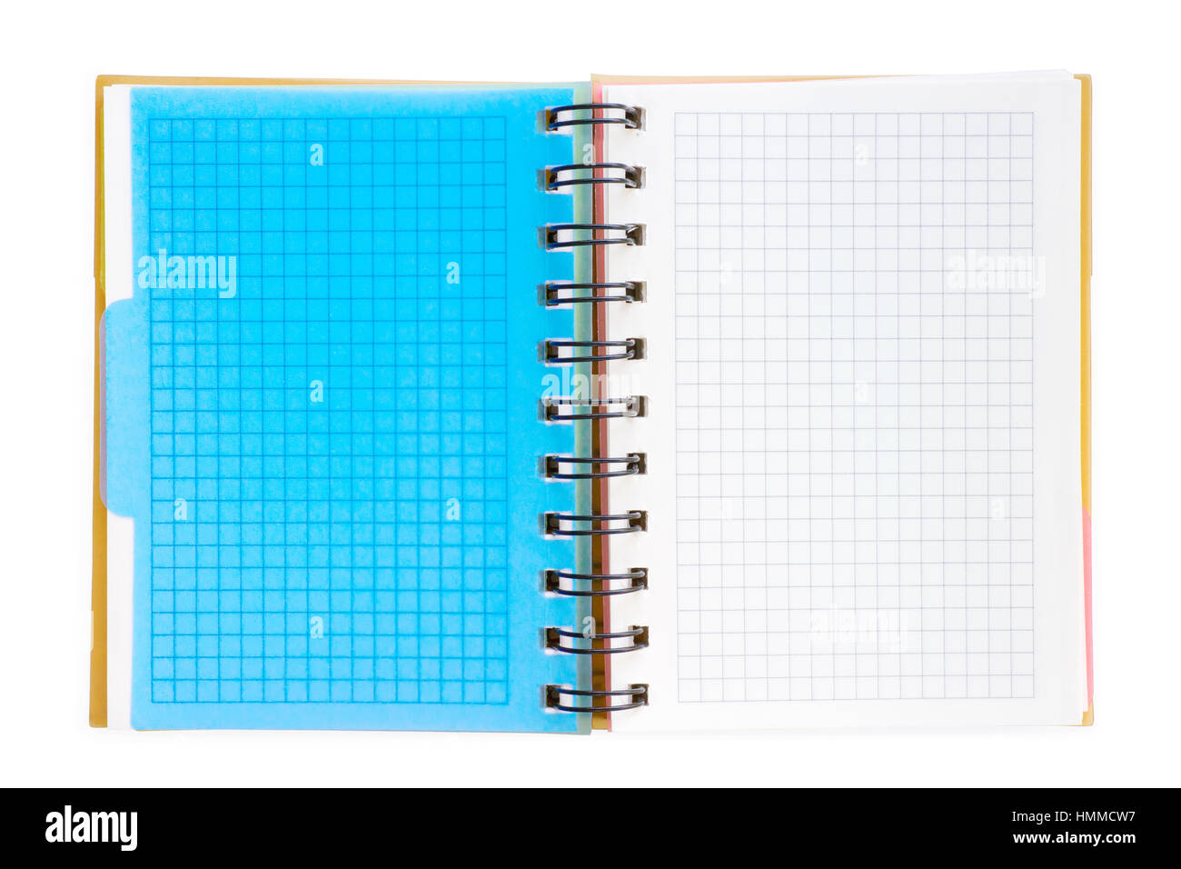 Open squared notebook with colored tabs. Isolated on white, clipping ...