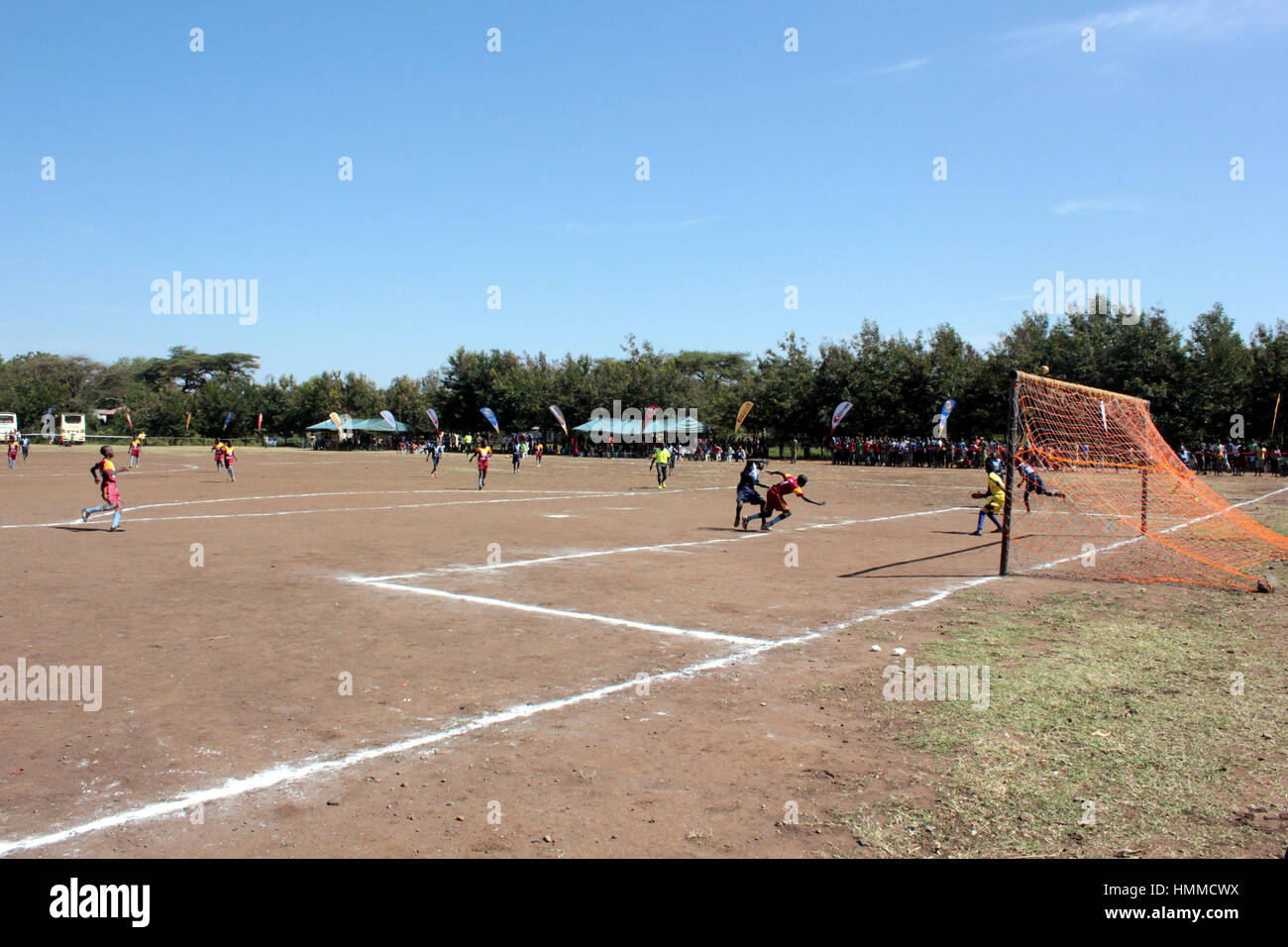 Children take time to play soccer in Moroto town in Uganda Stock Photo ...