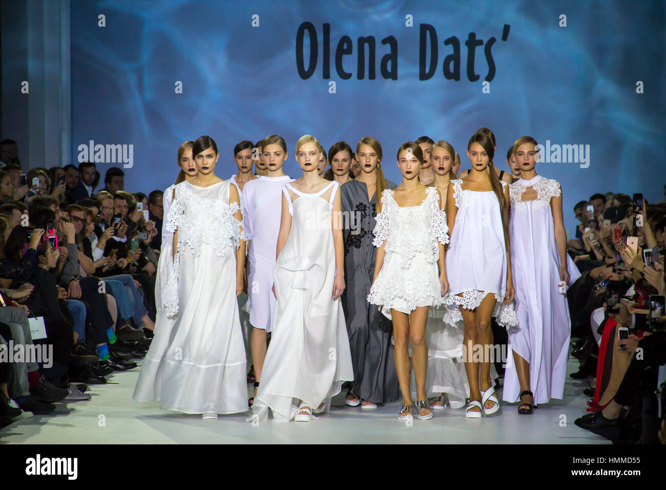 KYIV, UKRAINE - OCTOBER 16, 2016: Models walk the runway at Olena Dats ...